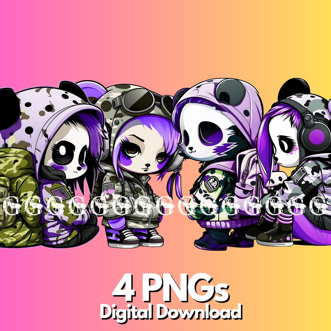 Street Girl Pandas Bundle (purple Version), Panda, Pandas, Street Panda ...