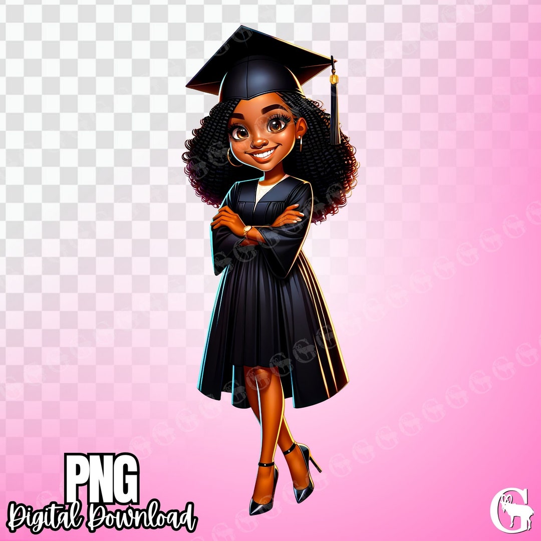 Girl Student Grad (african American) PNG, Graduation Clipart, Class of ...
