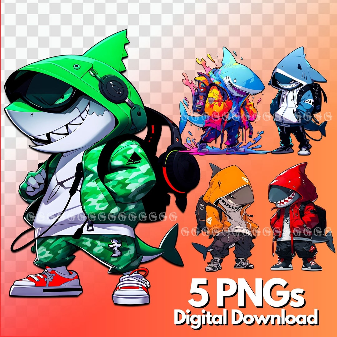 Sharks Wearing Streetwear Bundle, Sharks, Characters, Hoodie, Urban ...