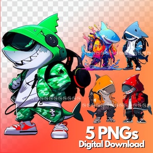 Sharks Wearing Streetwear Bundle, Sharks, Characters, Hoodie, Urban ...