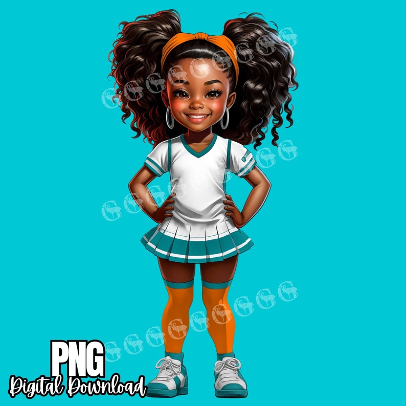 Youth African American Cheerleaders PNG Bundle, White Teal Orange ...