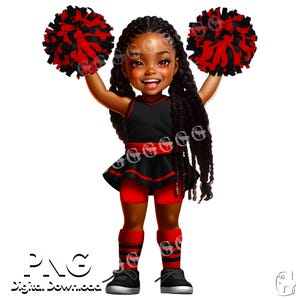 Black and Red Cheerleaders PNG Bundle, African American Cheerleaders ...