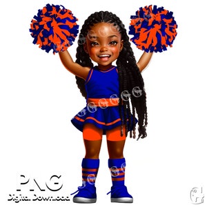 Blue & Orange Girl Cheerleaders (african American) PNG Bundle, Black ...