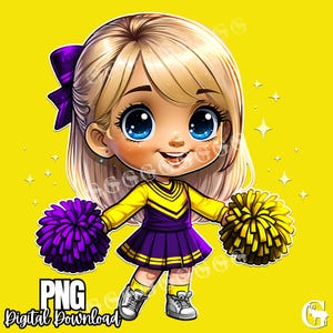 Purple and Yellow Uniform Cheerleader Girls (multi-racial) PNG Bundle ...