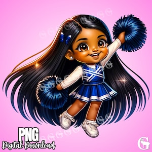Cheerleader Girls (multi-racial) PNG Bundle, White and Blue Uniforms ...