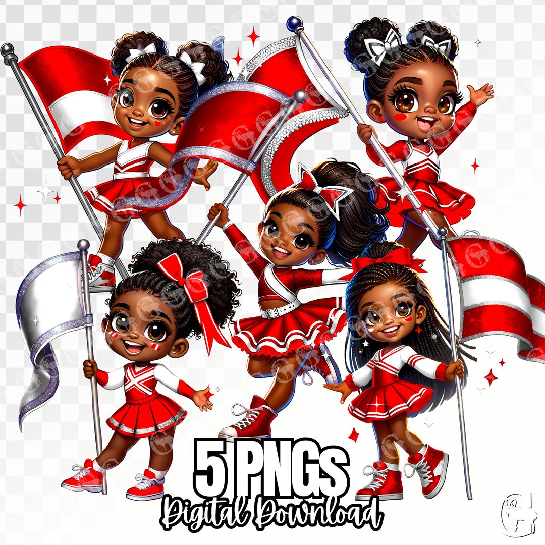Red and White Color Guard Flag African American Girls PNG Bundle, Flag ...
