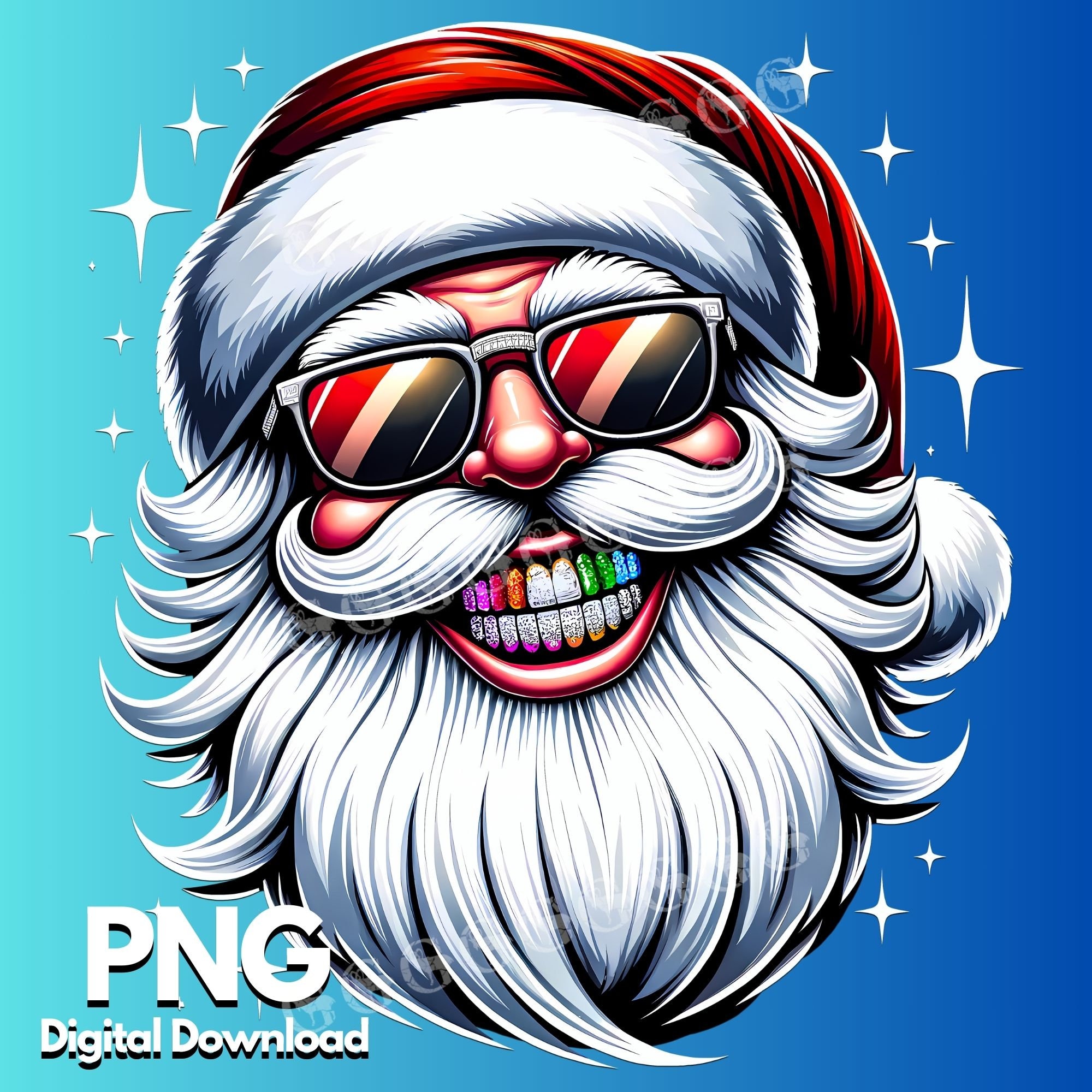 Cool Santa Face With Rainbow Grill PNG Bundle, Hip-hop Santa, Camo ...