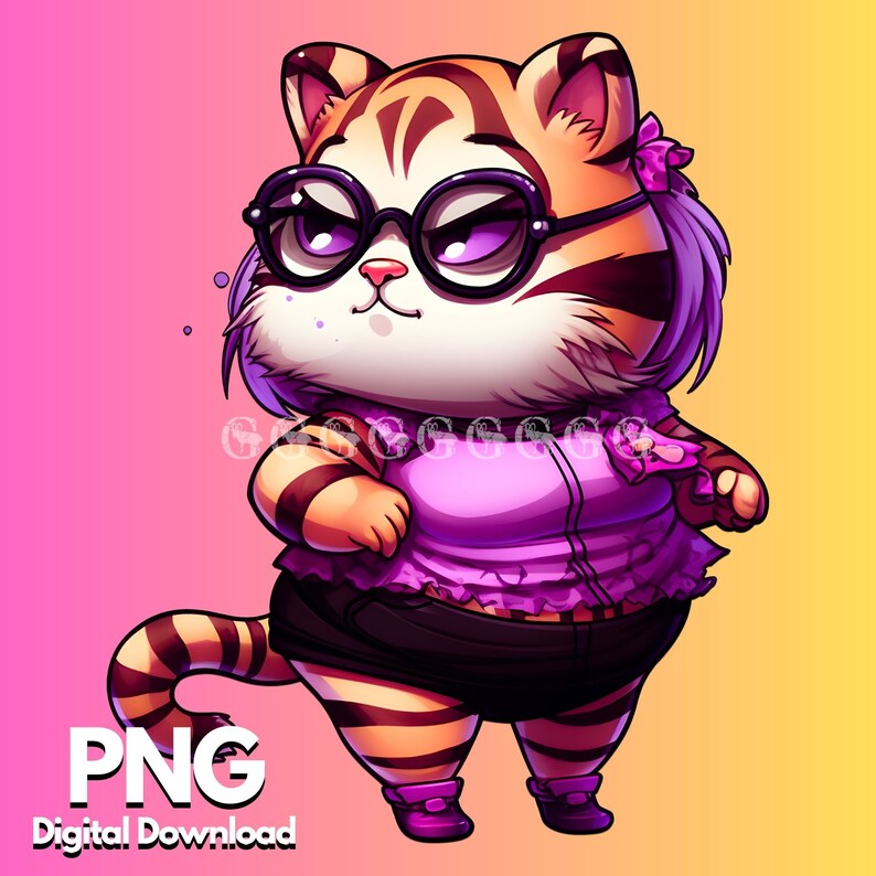 Kawaii Style Tiger Cat Girls PNG Bundle, Tigress, Cartoon, Clipart ...