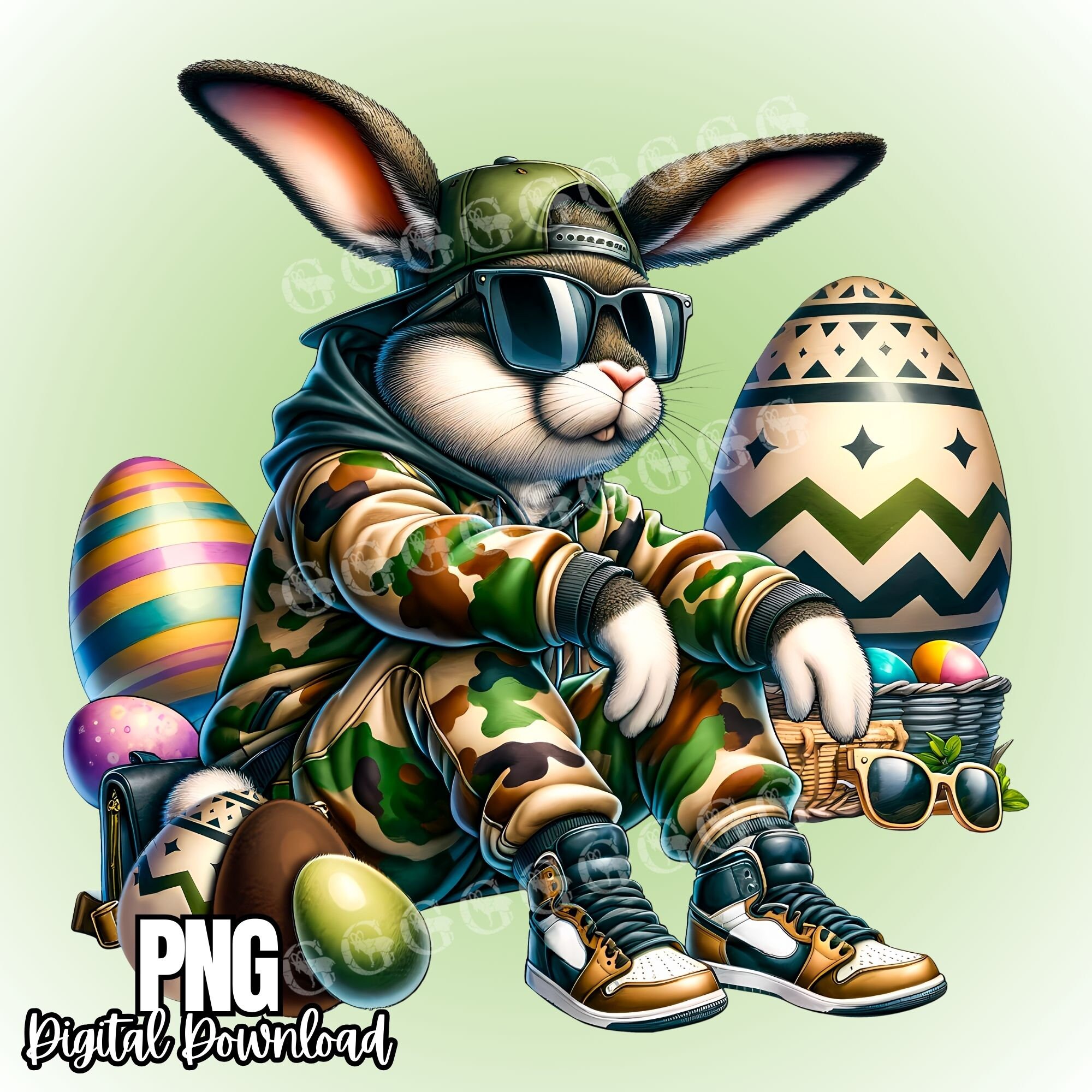 Hip Hop Easter Bunny PNG, Green Brown Camo Hoodie and Sweatpants ...