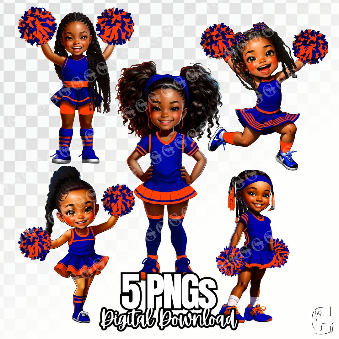 Blue & Orange Girl Cheerleaders (african American) PNG Bundle, Black ...