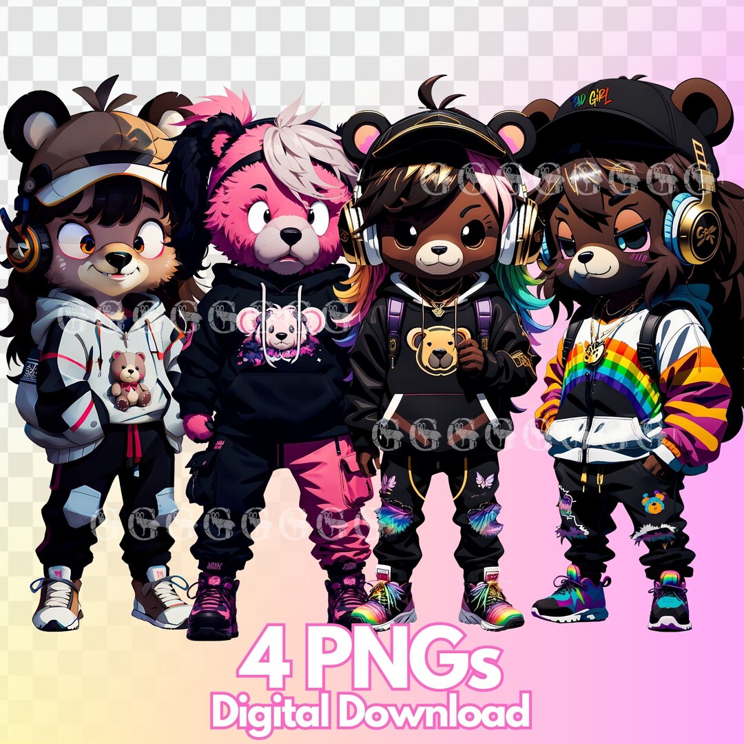 Urban Streetwear Female Teddy Bears PNG Bundle, Gangster Teddy Bear ...