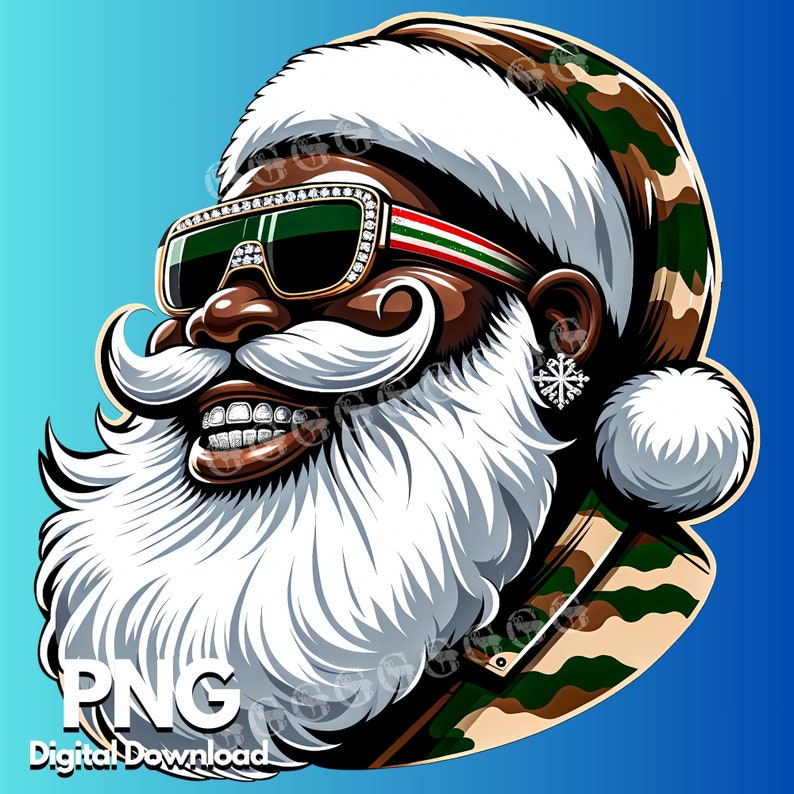 Black Santa With Rainbow Grill face Only PNG Bundle, African American ...