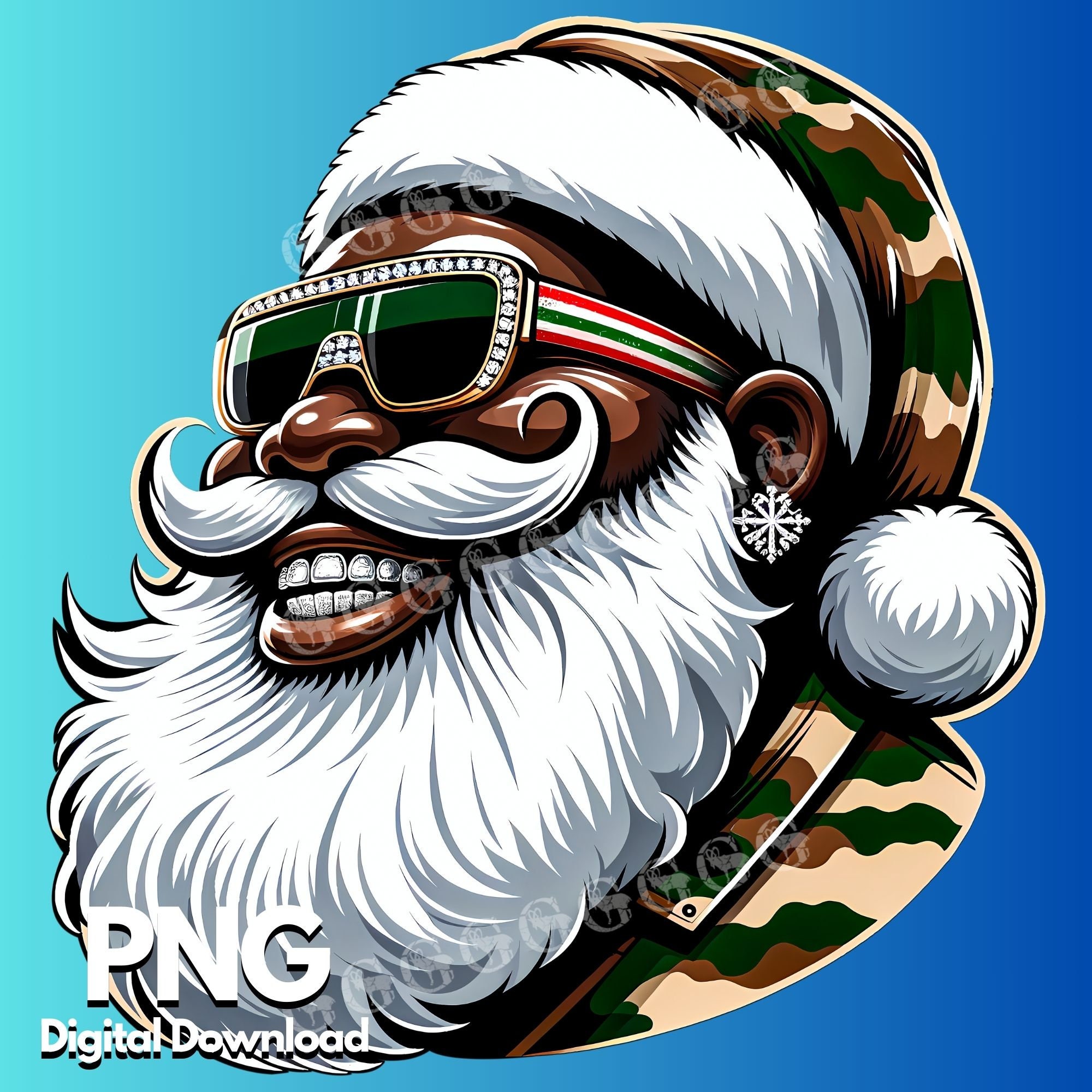 Black Santa With Rainbow Grill (face Only) PNG Bundle, African American ...
