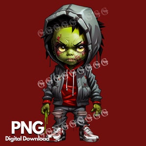 Cartoon Style Halloween Zombies PNG Bundle, Urban Streetwear Zombies ...