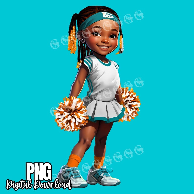 Youth African American Cheerleaders PNG Bundle, White Teal Orange ...