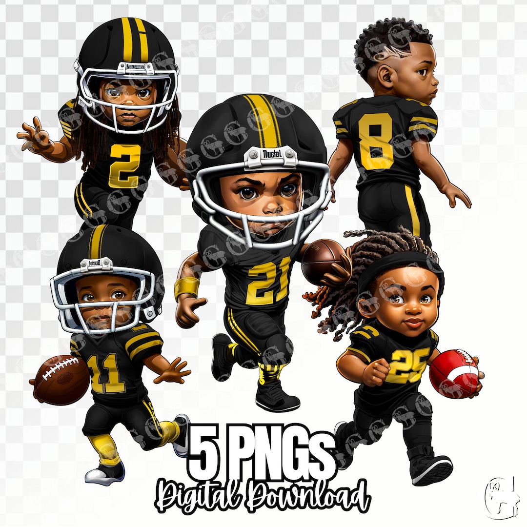 Black and Gold Football Boys PNG Bundle, Football Players, Black ...