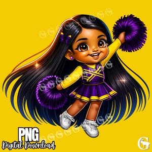 Purple and Yellow Uniform Cheerleader Girls (multi-racial) PNG Bundle ...