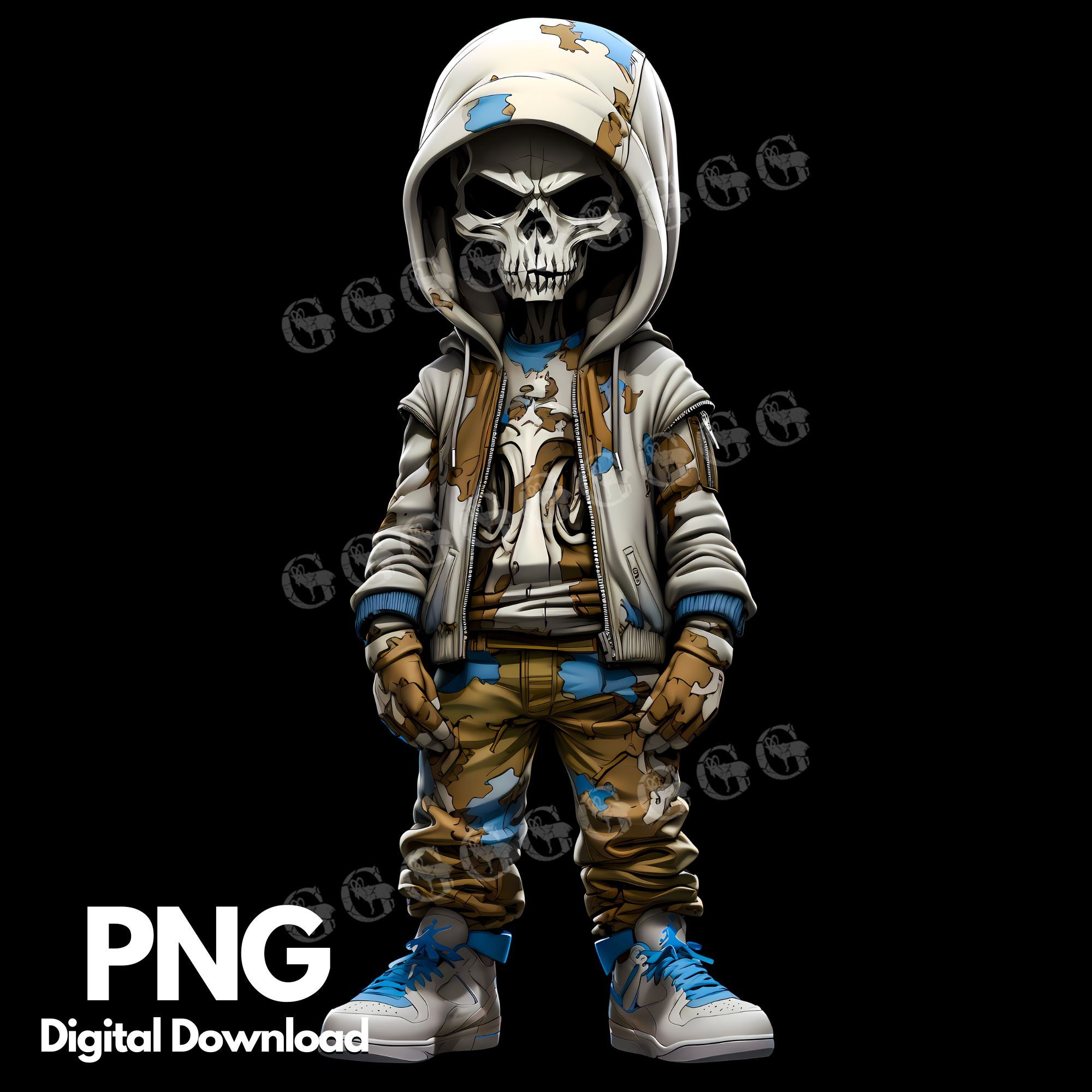 Cool Halloween Skeletons Clipart PNG Bundle, Urban Streetwear Skeleton ...