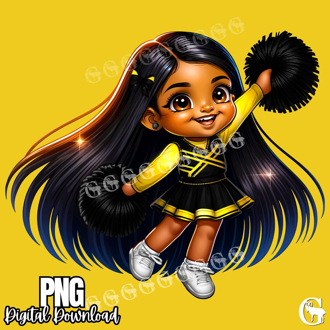 Gold and Black Uniform Cheerleader Girls (multi-racial) PNG Bundle ...
