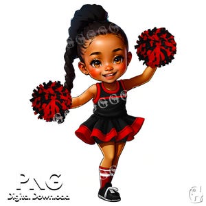 Black and Red Cheerleaders PNG Bundle, African American Cheerleaders ...
