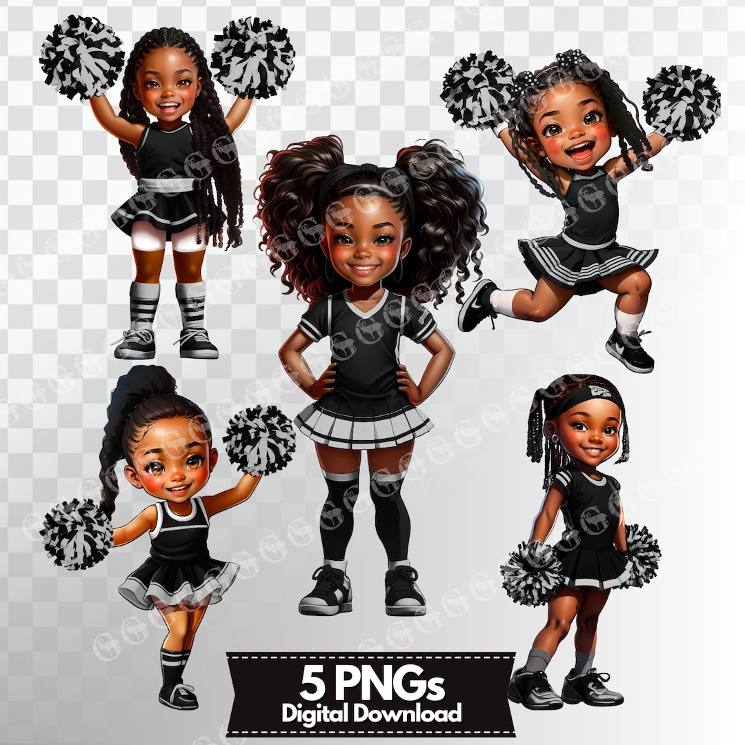 Black and Silver Cheerleaders PNG Bundle, African American Cheerleaders ...