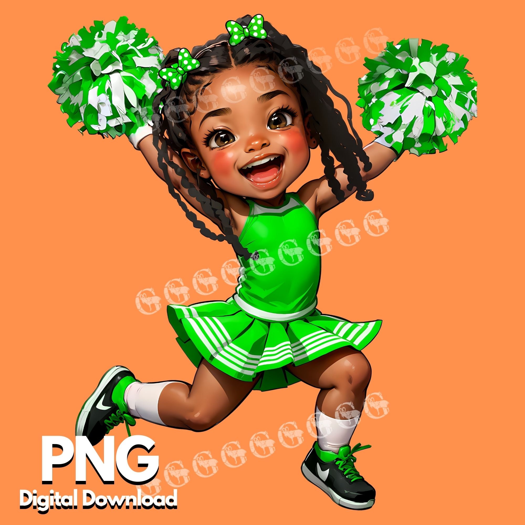 Green and White Cheerleader PNG Bundle, African American Cheerleaders ...