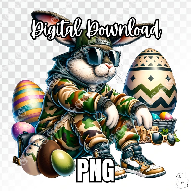 Hip Hop Easter Bunny PNG, Green Brown Camo Hoodie and Sweatpants ...