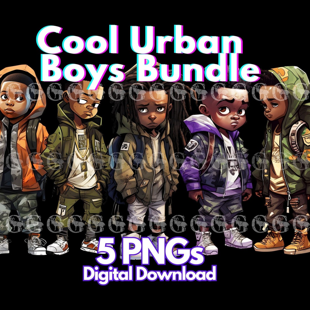 Cool Urban Boys Wearing Streetwear Bundle (set 1), Black Boy Png Bundle ...