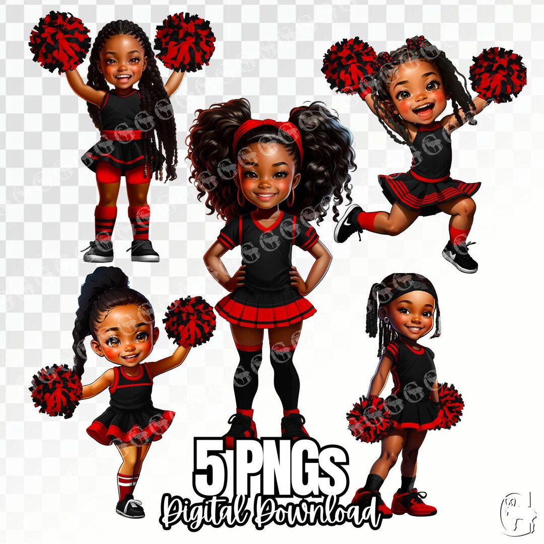 Black and Red Cheerleaders PNG Bundle, African American Cheerleaders ...