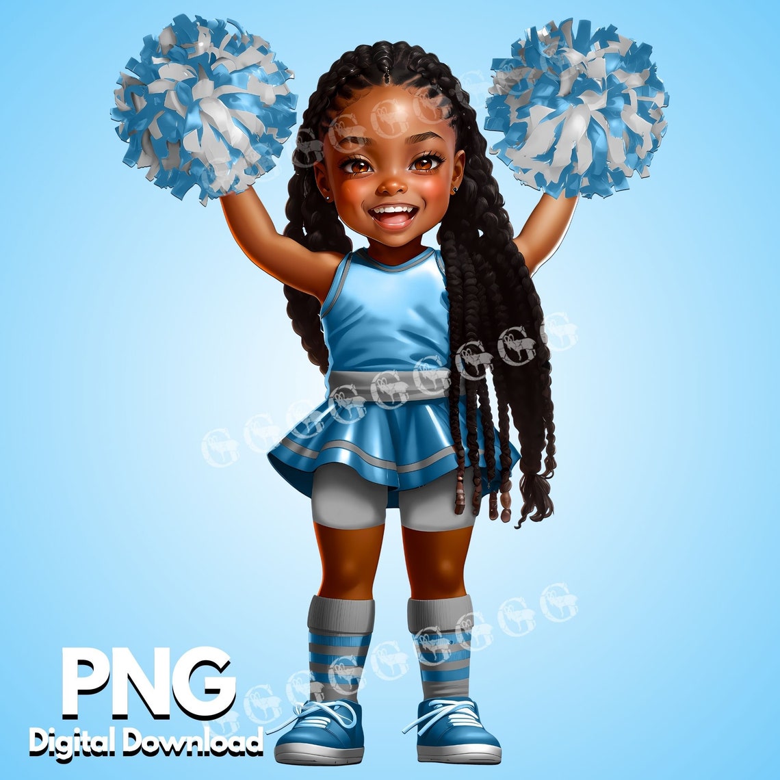 Blue & Gray Girl Cheerleaders (african American) PNG Bundle, Black ...
