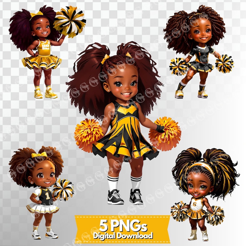 Black and Gold Youth Cheerleaders PNG Bundle, Black Cheerleaders, Youth ...