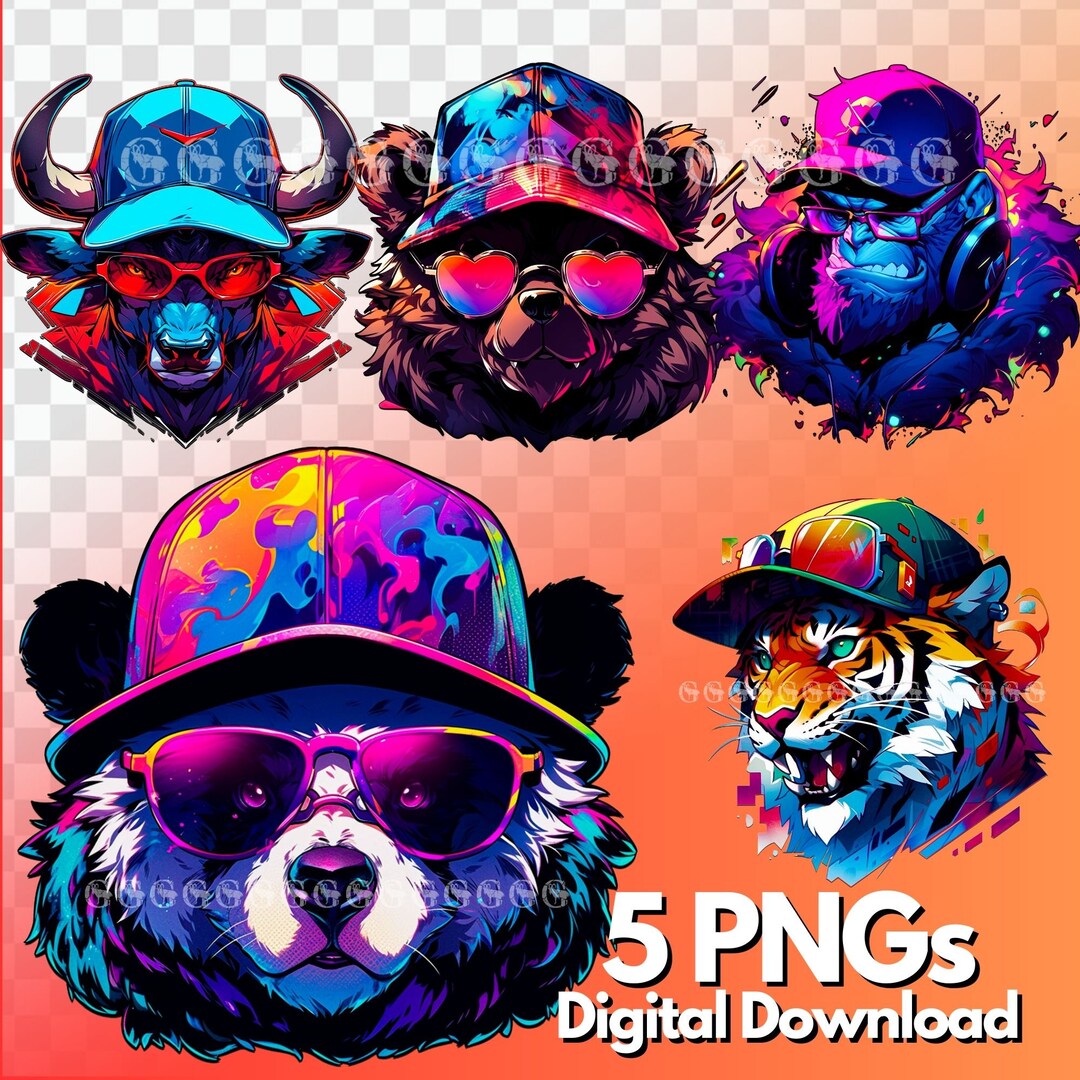 Streetwear Animal Characters (face Only) PNG Bundle, Set 1, Gorilla ...