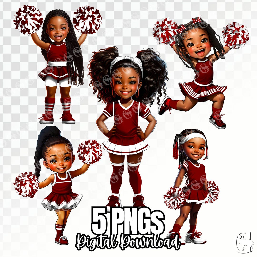 Maroon and White Cheerleaders PNG Bundle, African American Cheerleaders ...