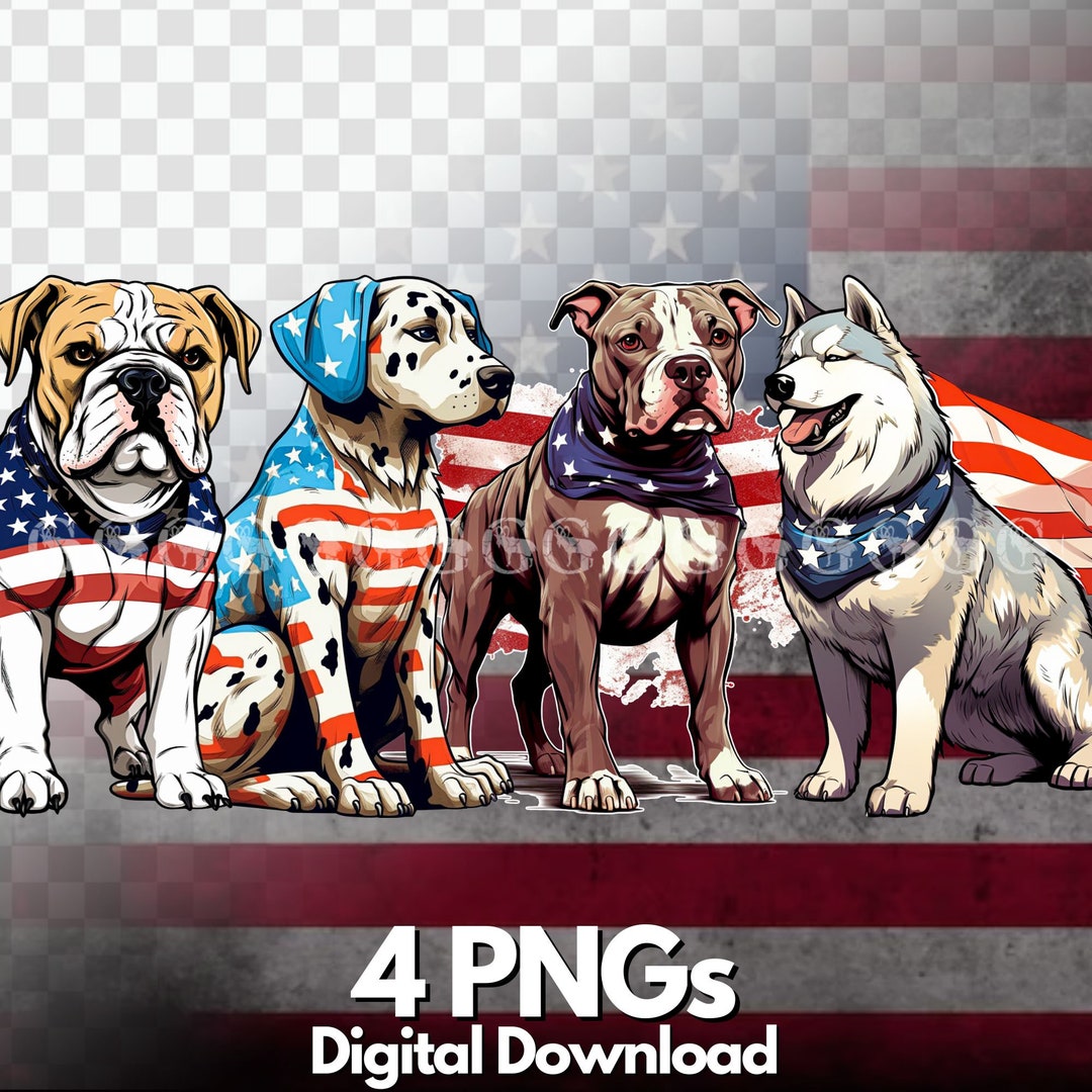 July 4th Dogs PNG Bundle, Independence Day, American Bulldog, Alaskan ...