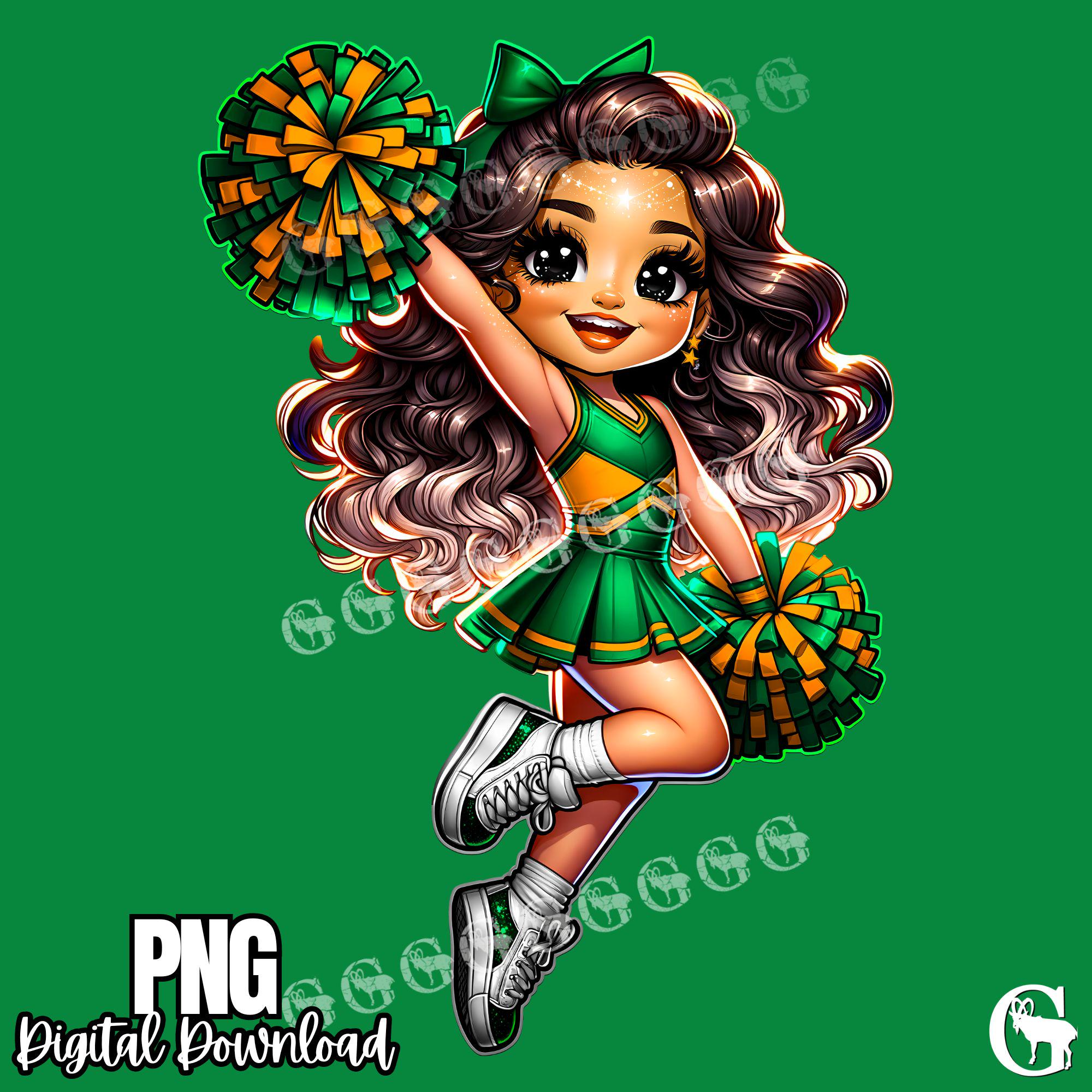 Green and Orange Uniform Cheerleader Girls (multi-racial) PNG Bundle ...