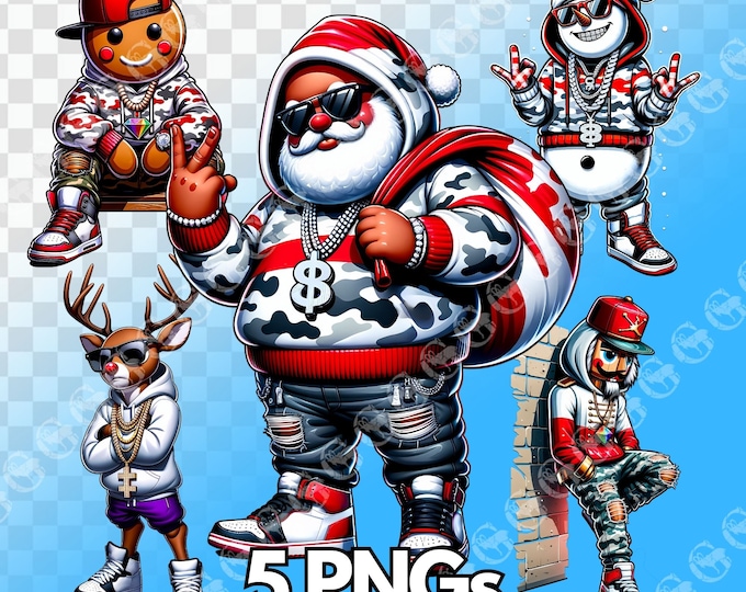 Cool Christmas Crew PNG Bundle, Cool Santa, Snowman, Reindeer ...