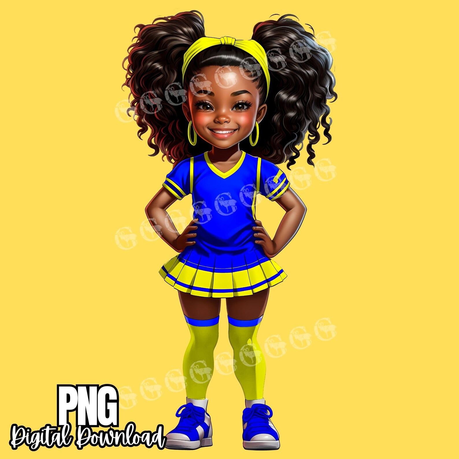 Youth African American Cheerleaders PNG Bundle, Royal Blue and Yellow ...