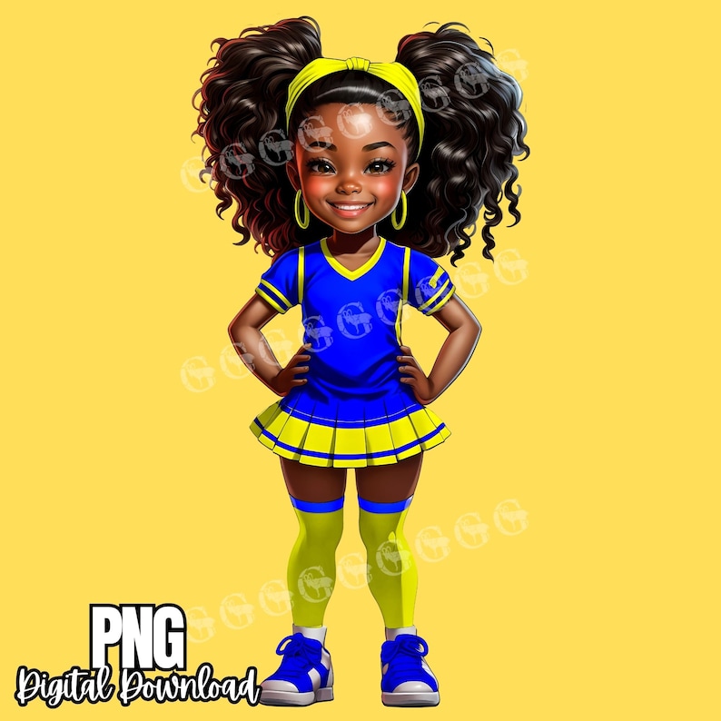 Youth African American Cheerleaders PNG Bundle, Royal Blue and Yellow ...