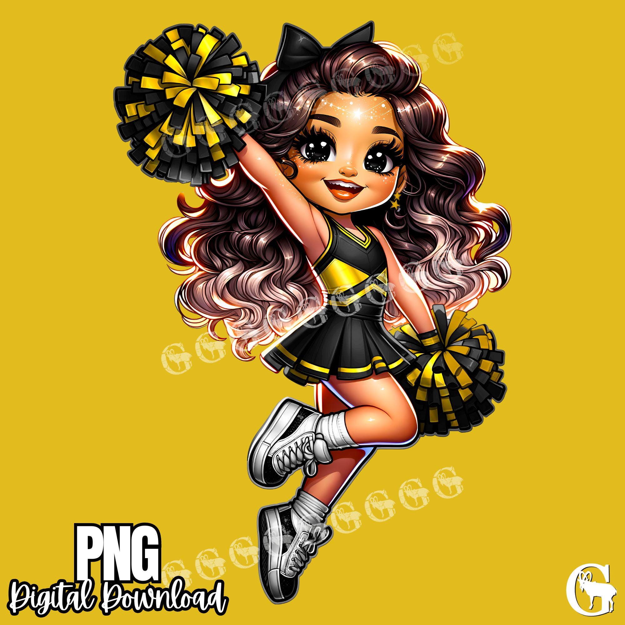 Gold and Black Uniform Cheerleader Girls (multi-racial) PNG Bundle ...