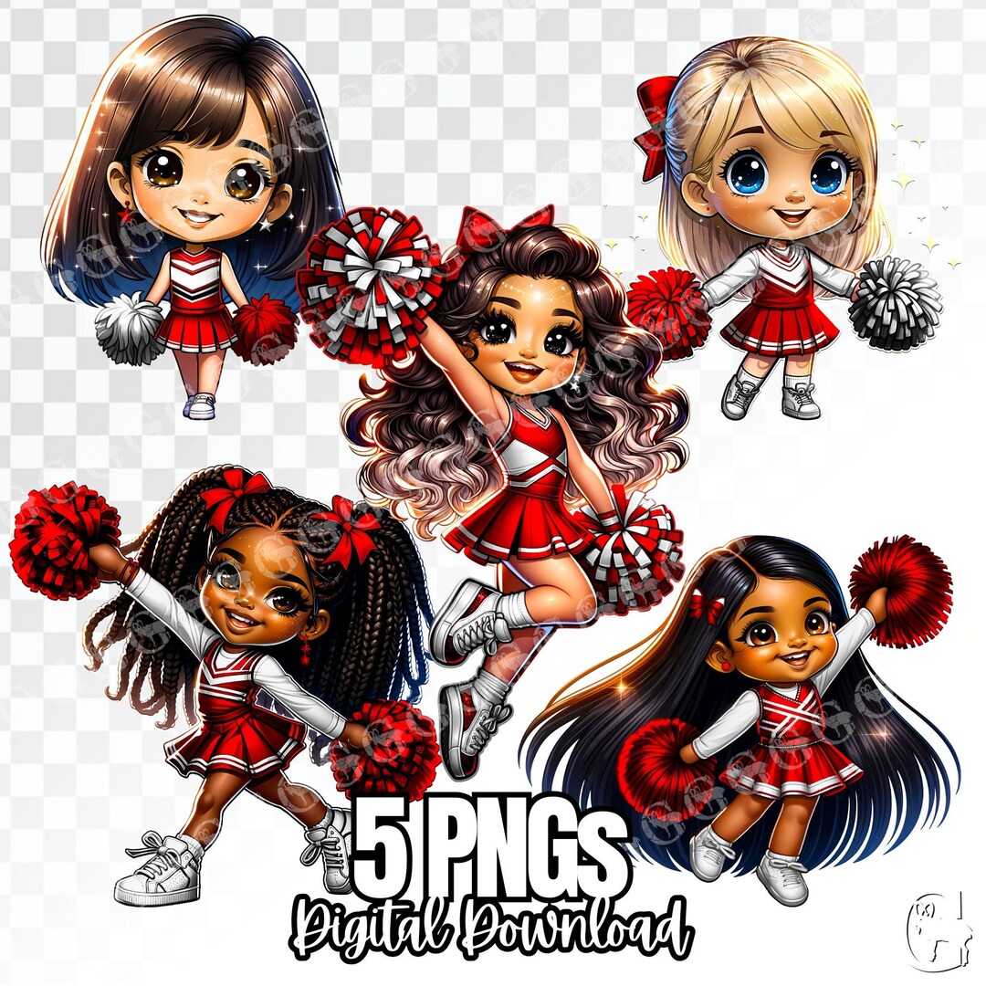 Red and White Uniform Cheerleader Girls (multi-racial) PNG Bundle ...