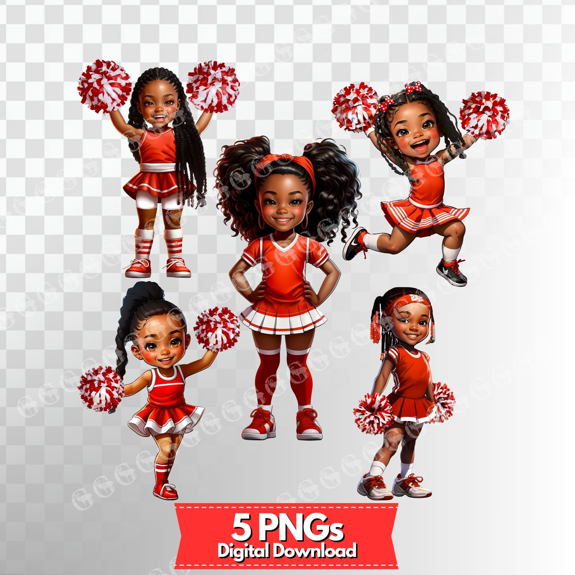 Red and White Youth Cheerleaders PNG Bundle, Black Cheerleaders, Youth ...