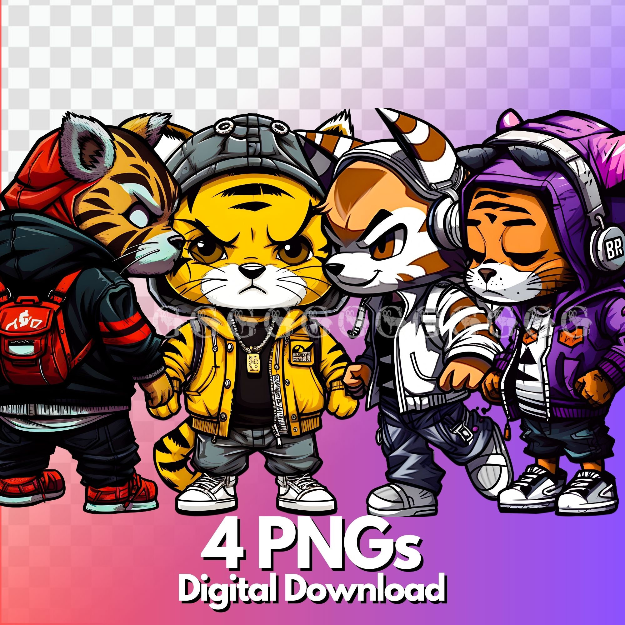 Streetwear Tigers PNG Bundle, Tiger, Tigers, Cat, Cats, Png, Gangster ...