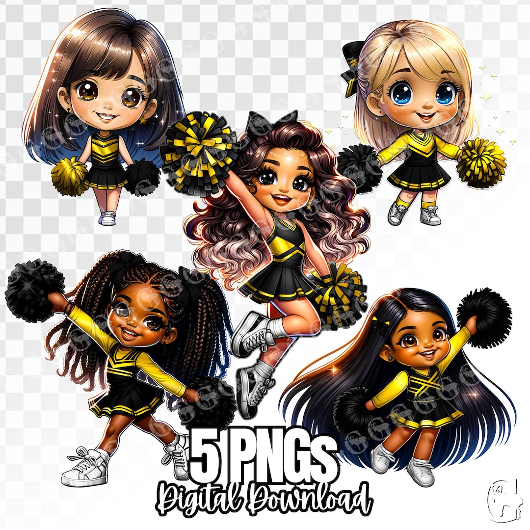 Gold and Black Uniform Cheerleader Girls (multi-racial) PNG Bundle ...