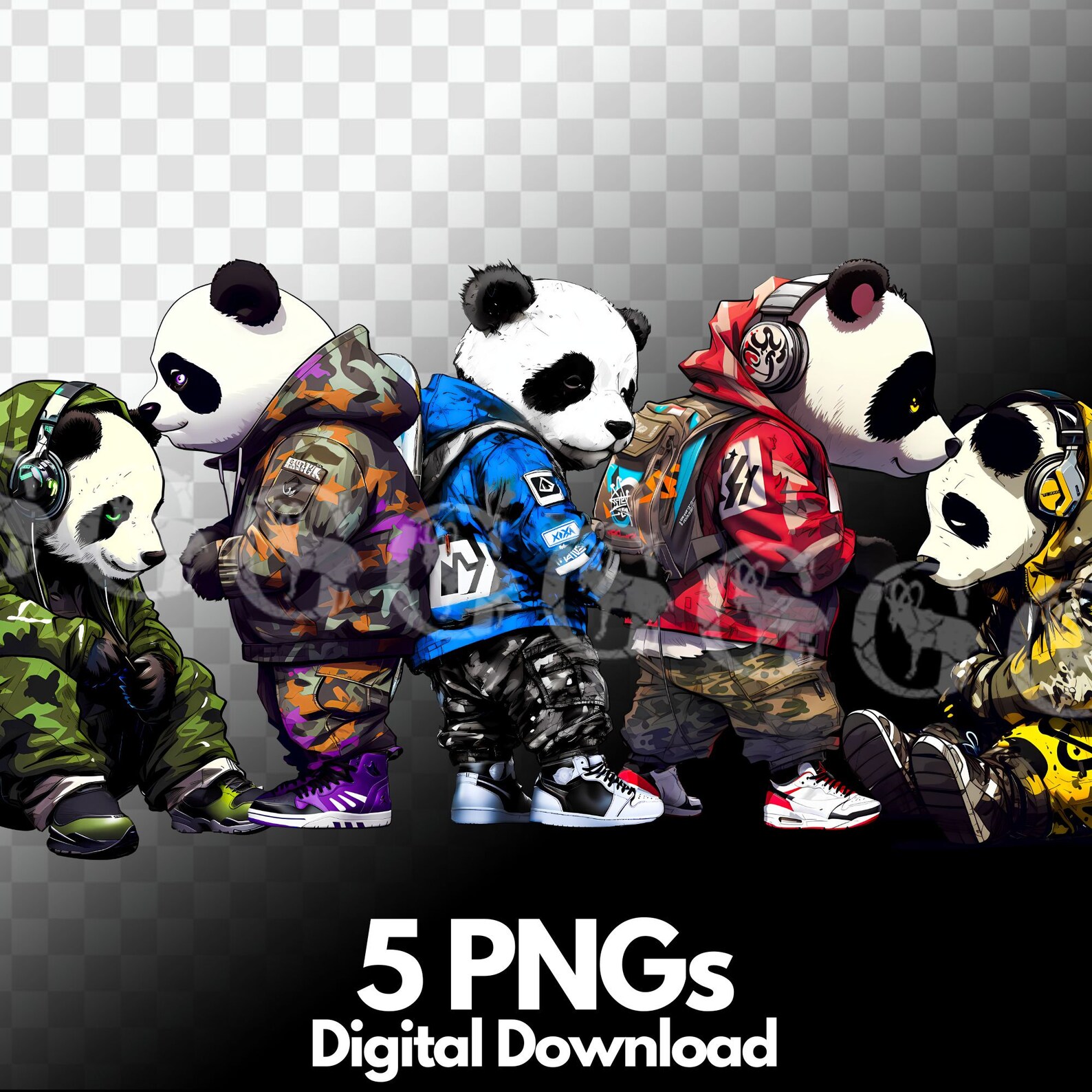Street Pandas 2 PNG Bundle, Gangster Pandas, Cool Pandas, Streetwear ...