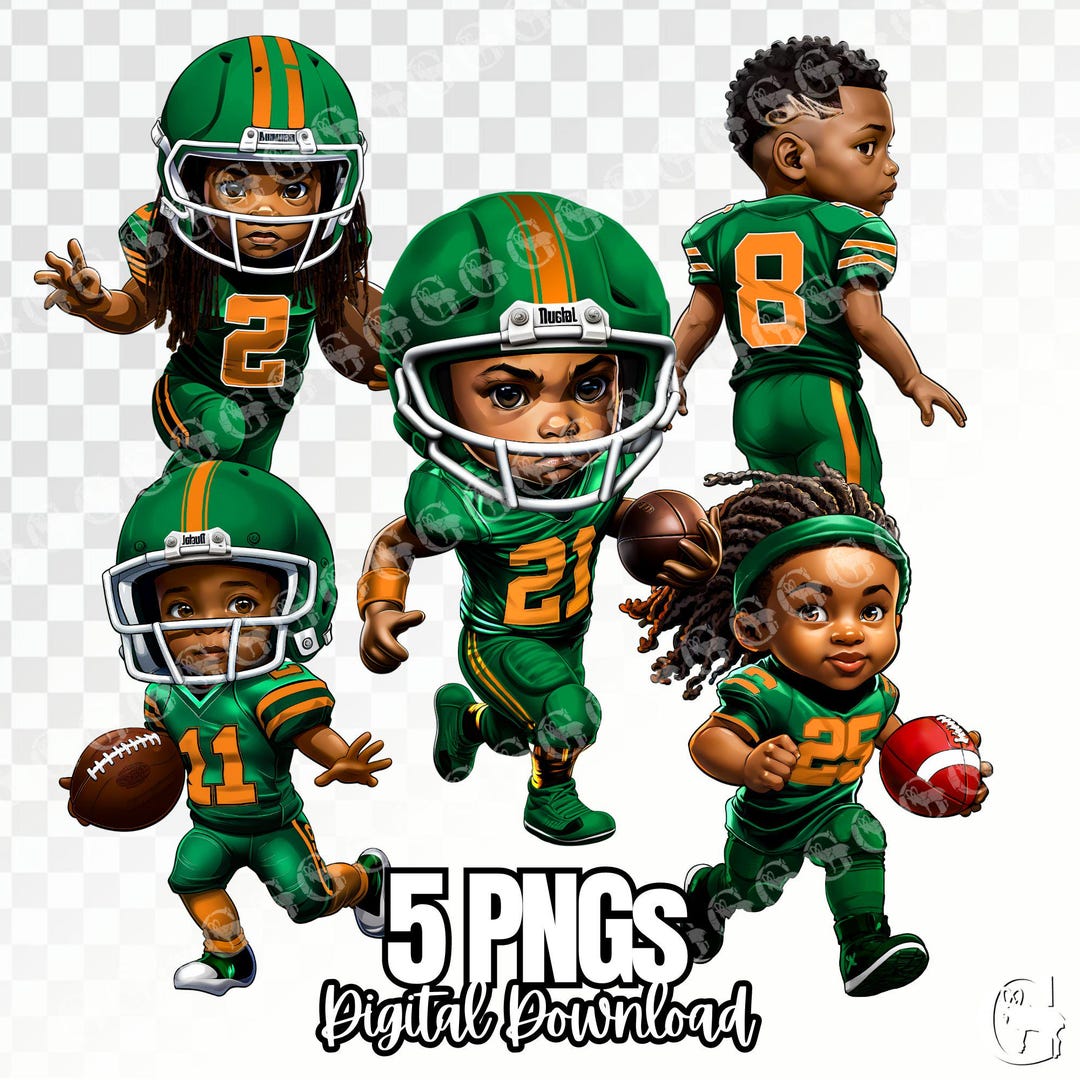 Green Orange Uniform Football Boys PNG Bundle, Football Players, Black ...