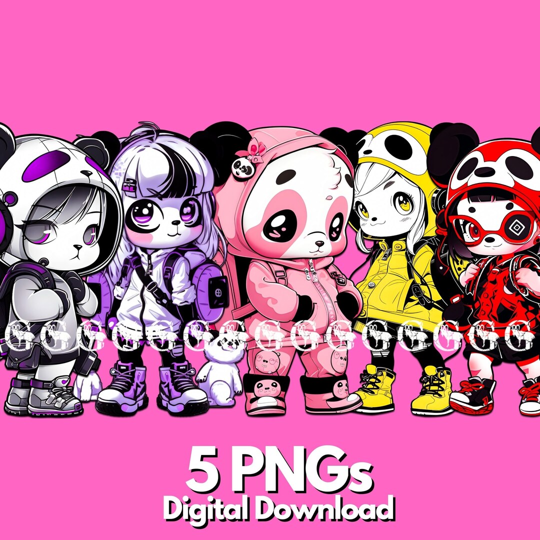 Streetwear Girl Pandas Characters Bundle (set 2), Pandas, Panda, Png ...