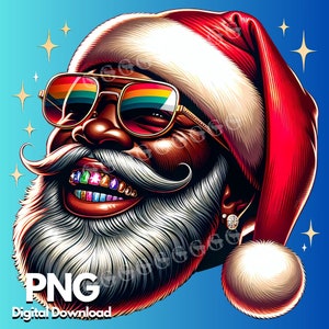 Black Santa With Rainbow Grill (face Only) PNG Bundle, African American ...