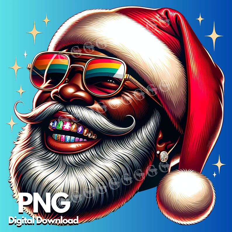 Black Santa With Rainbow Grill (face Only) PNG Bundle, African American ...