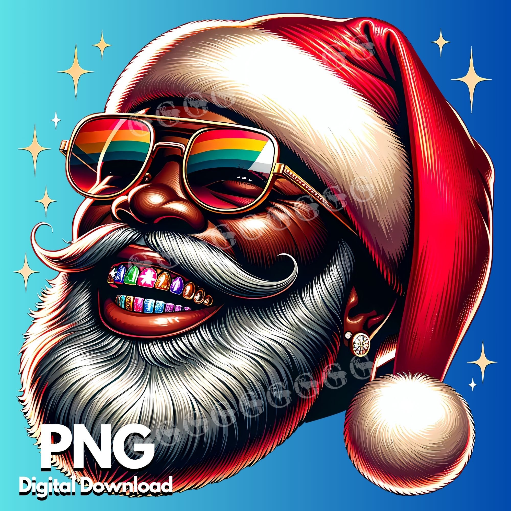 Black Santa With Rainbow Grill face Only PNG Bundle, African American ...