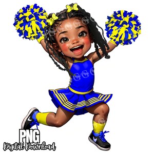 Youth African American Cheerleaders PNG Bundle, Royal Blue and Yellow ...